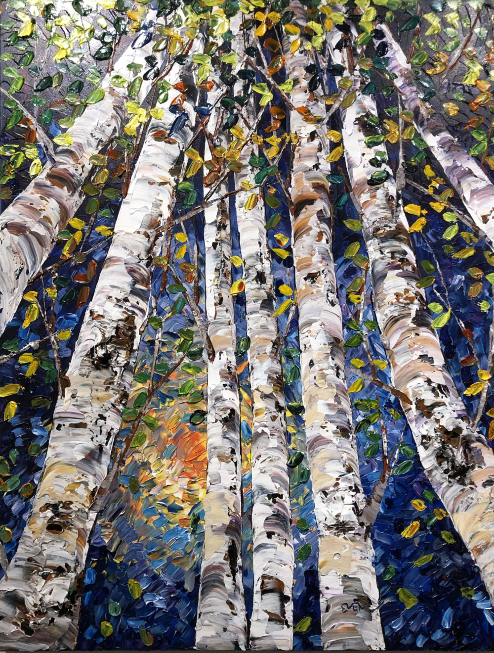 Maya Eventov Birch Looking Up Forests Glow 1 48x36 - Creations Art Gallery