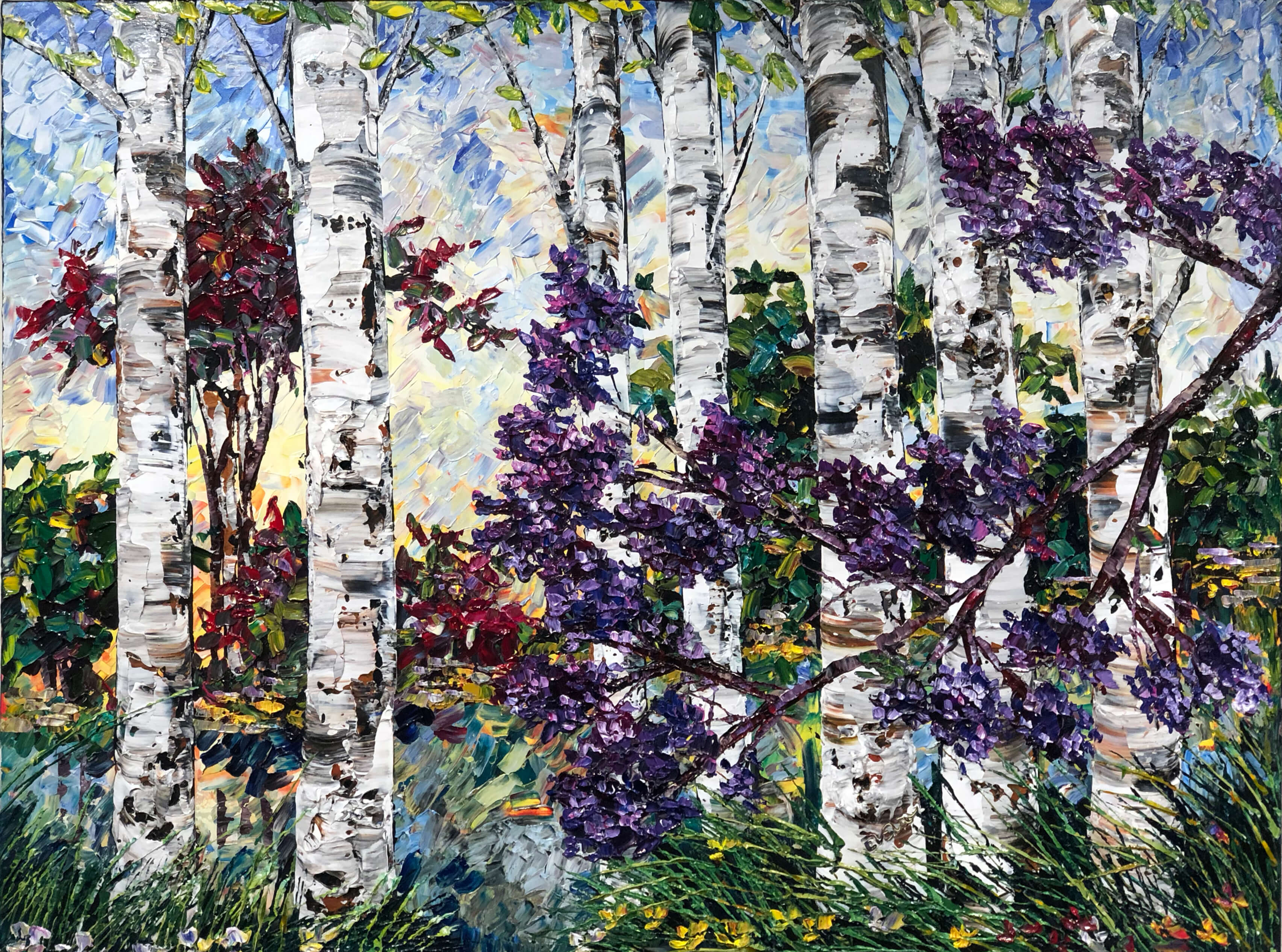 Maya Eventov Birch with Lilac original painting size 36"Hx48"W.