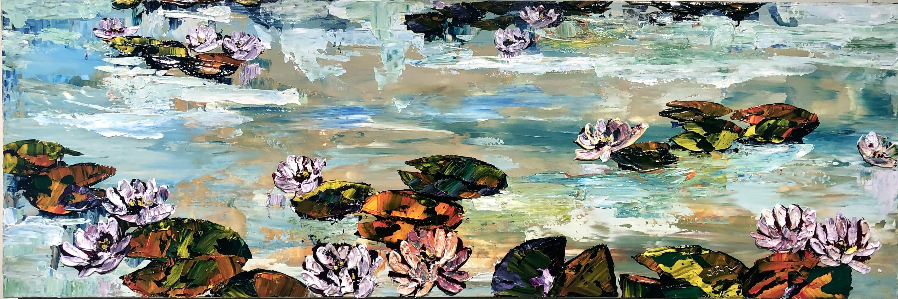 Maya Eventov Lilly Pond original painting size 20"Hx60"W.
