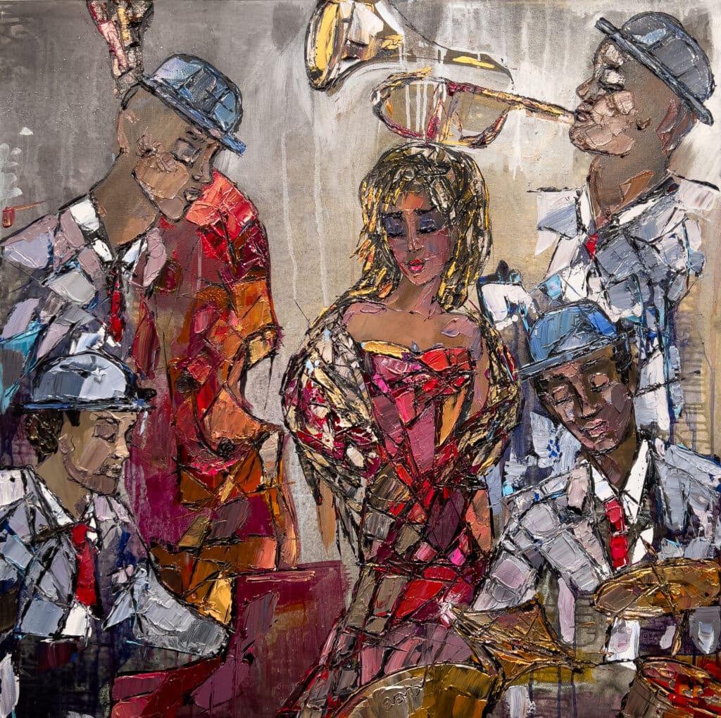 Maya Eventov Evening of Jazz original painting size 40"Hx40"W.