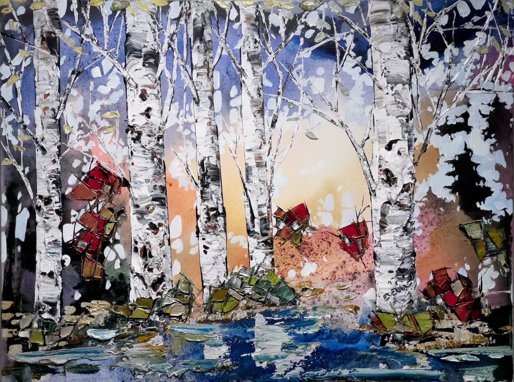 Maya Eventov Night Birch 2 original painting size 60"Hx24"W.