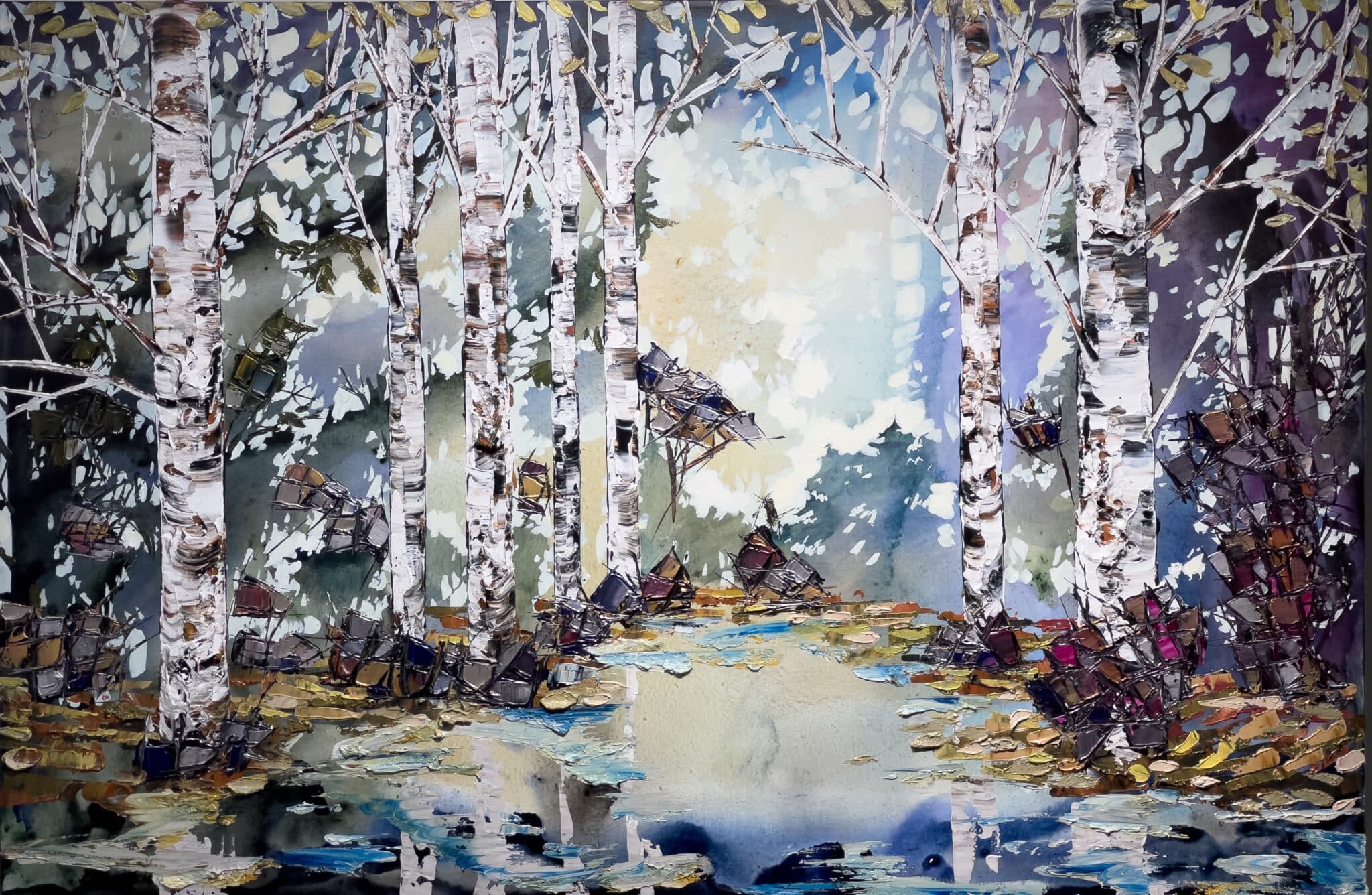 Maya Eventov Night Birch 2 original painting size 60"Hx24"W.